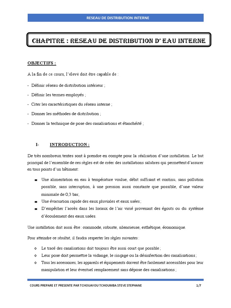 Réseau de Distribution d'Eau Interne | PDF | Robinet (plomberie ...