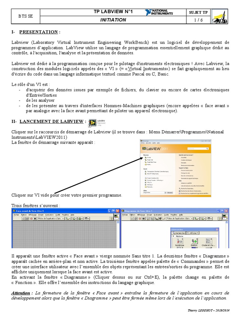 Initiation à LabVIEW : TP N°1 | PDF | Structure de contrôle | Programme ...