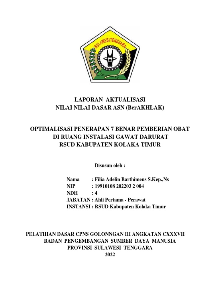 Laporan Aktualisasi Nilai Nilai Dasar Asn (Berakhlak) | PDF ...