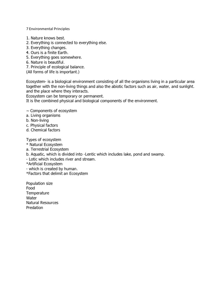 Seven Environmental Principles | PDF | Natural Environment | Ecology