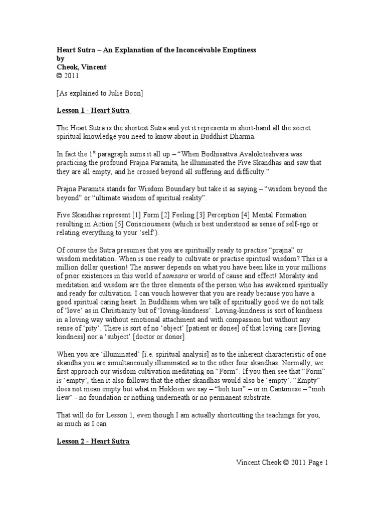 Heart Sutra Lessons 1-11 by Vincent Cheok | PDF | Śūnyatā | Karma