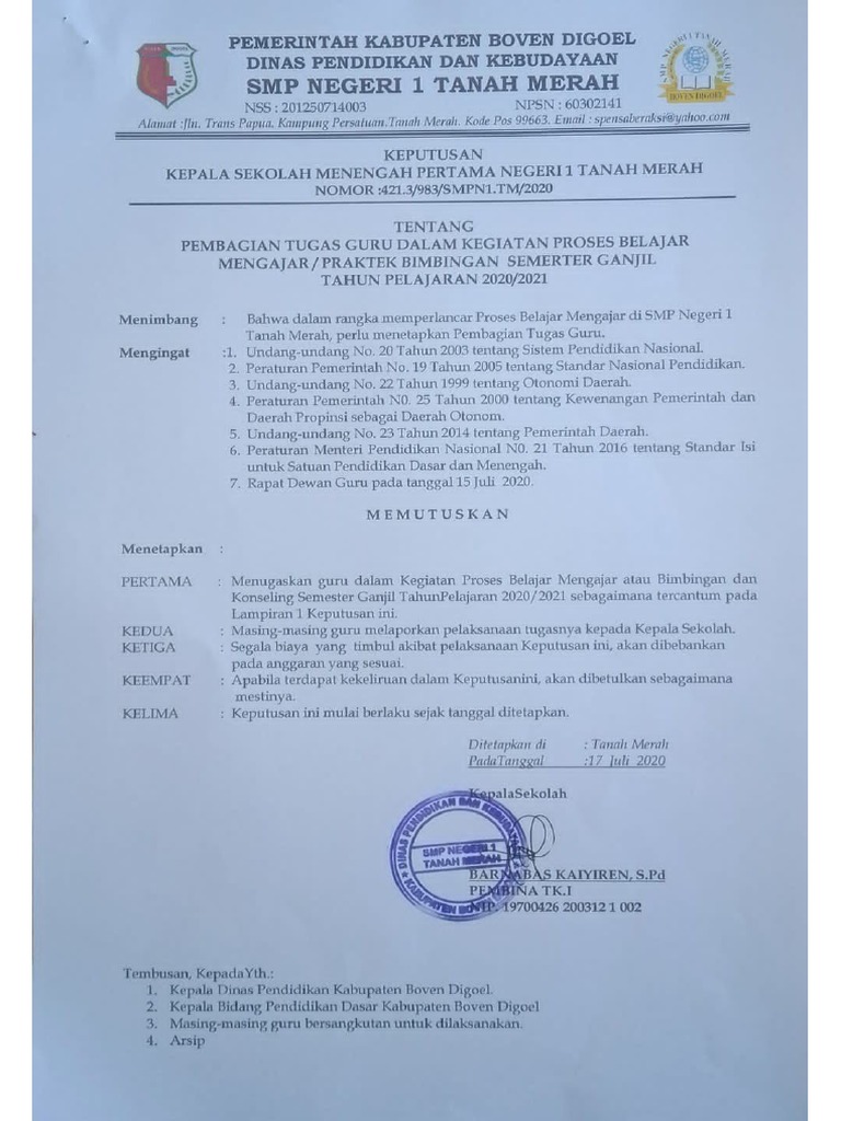 SK Mengajar 2020-2021 Ganjil | PDF