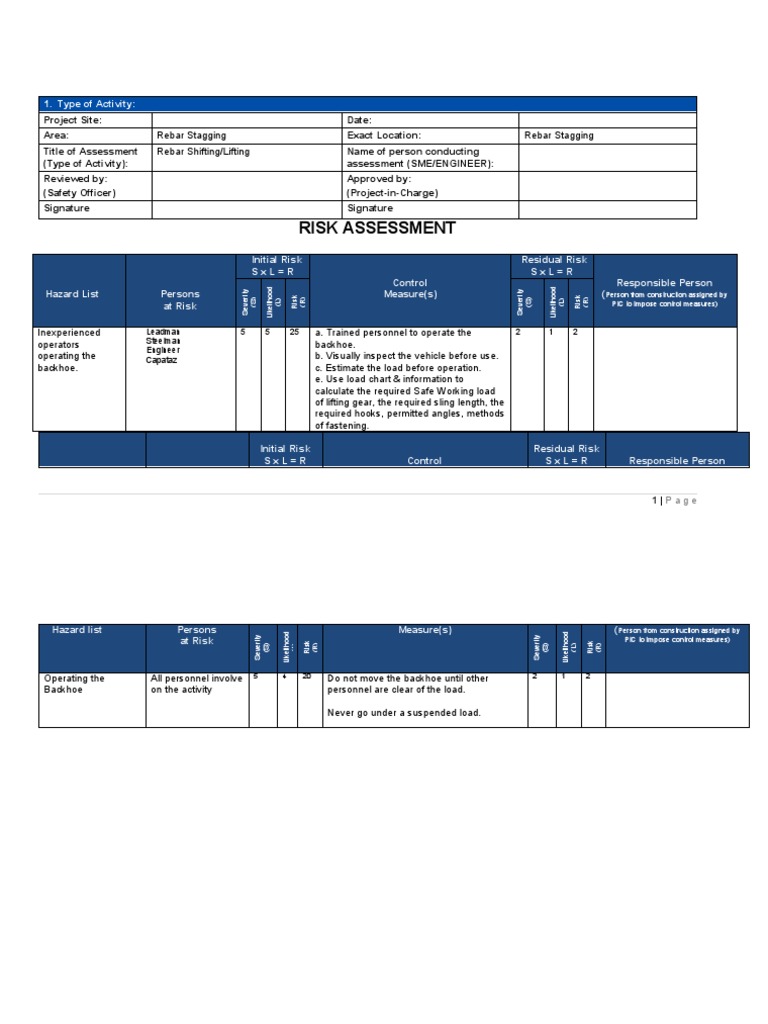 Risk Assessment - Rebar Shifting Using BH | PDF | Risk | Health Sciences