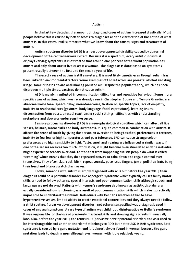 Autism Essay | PDF | Autism | Autism Spectrum
