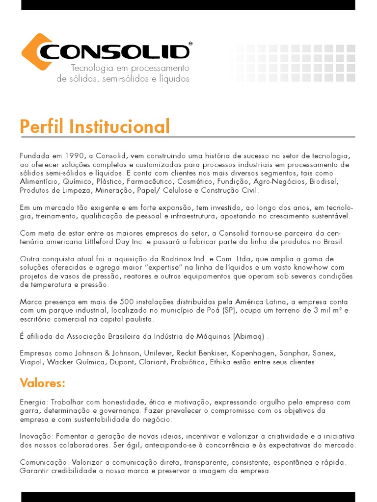 Perfil Institucional | Download grátis PDF | Sustentabilidade | Inovação