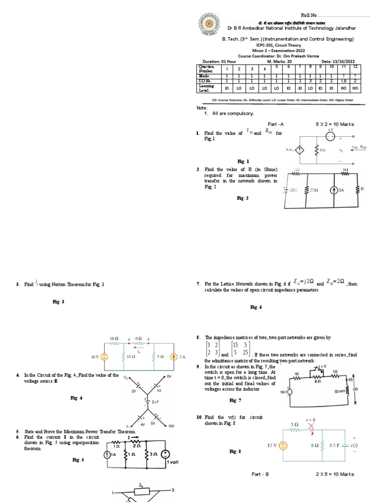 Minor 2 Circuit Theory | PDF | Electrical Network | Electromagnetism