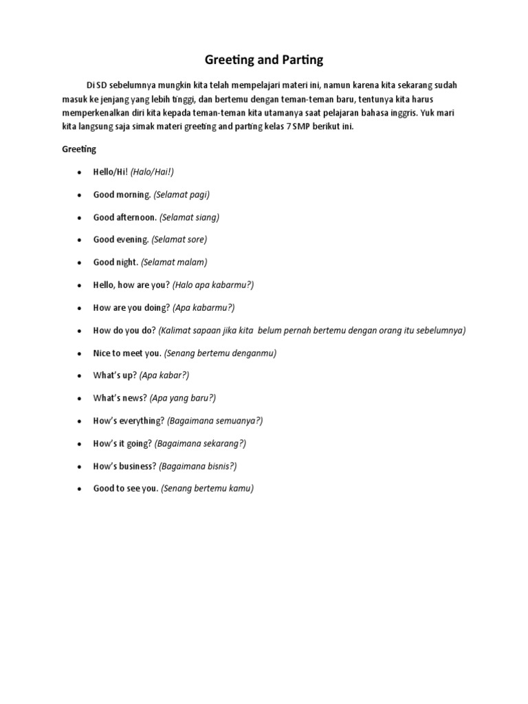 Greeting and Parting in English | PDF
