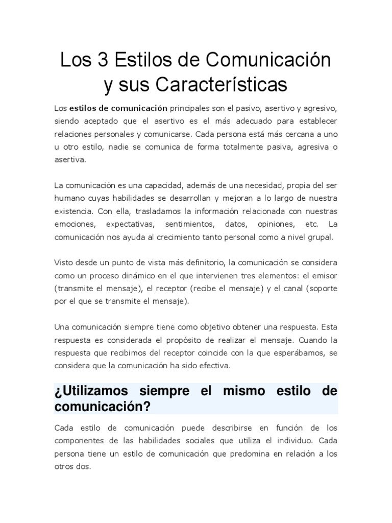 Los 3 Estilos de Comunicación y Sus Características | PDF ...