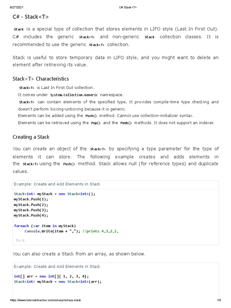C Stack T Pdf C Sharp Programming Language Information 6449