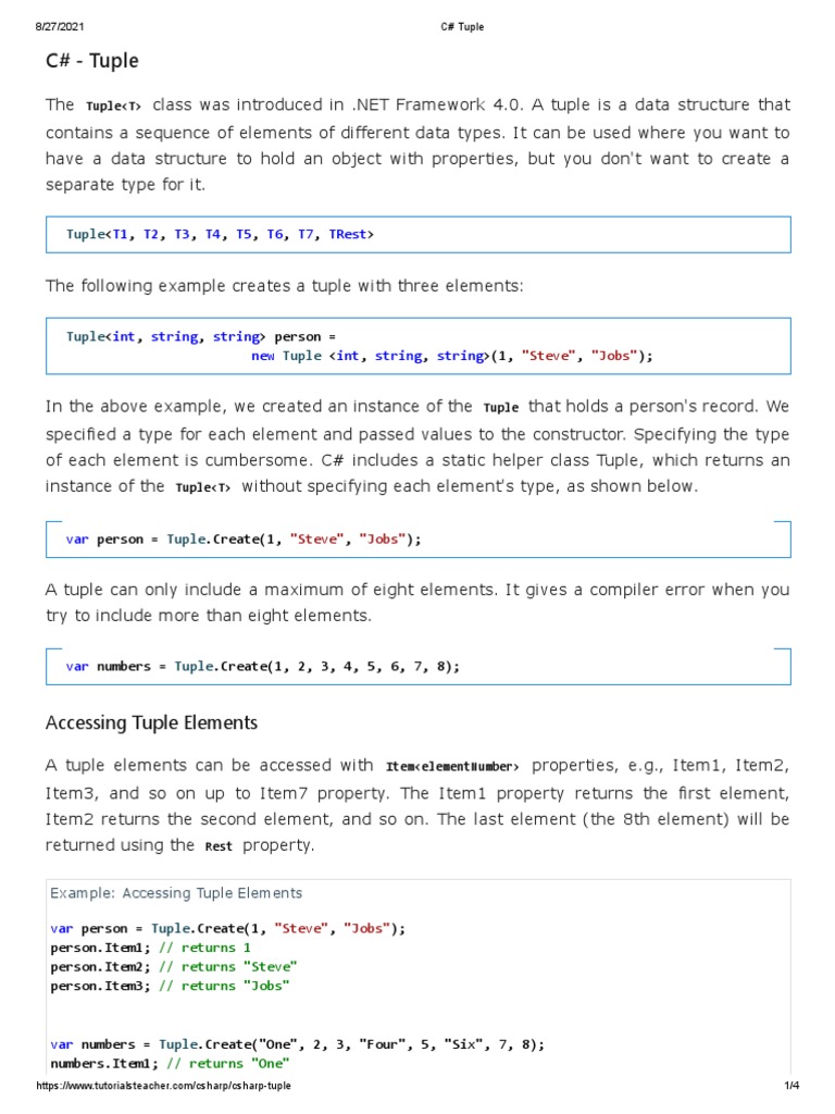C Tuple Pdf C Sharp Programming Language Constructor Object Oriented Programming 7786