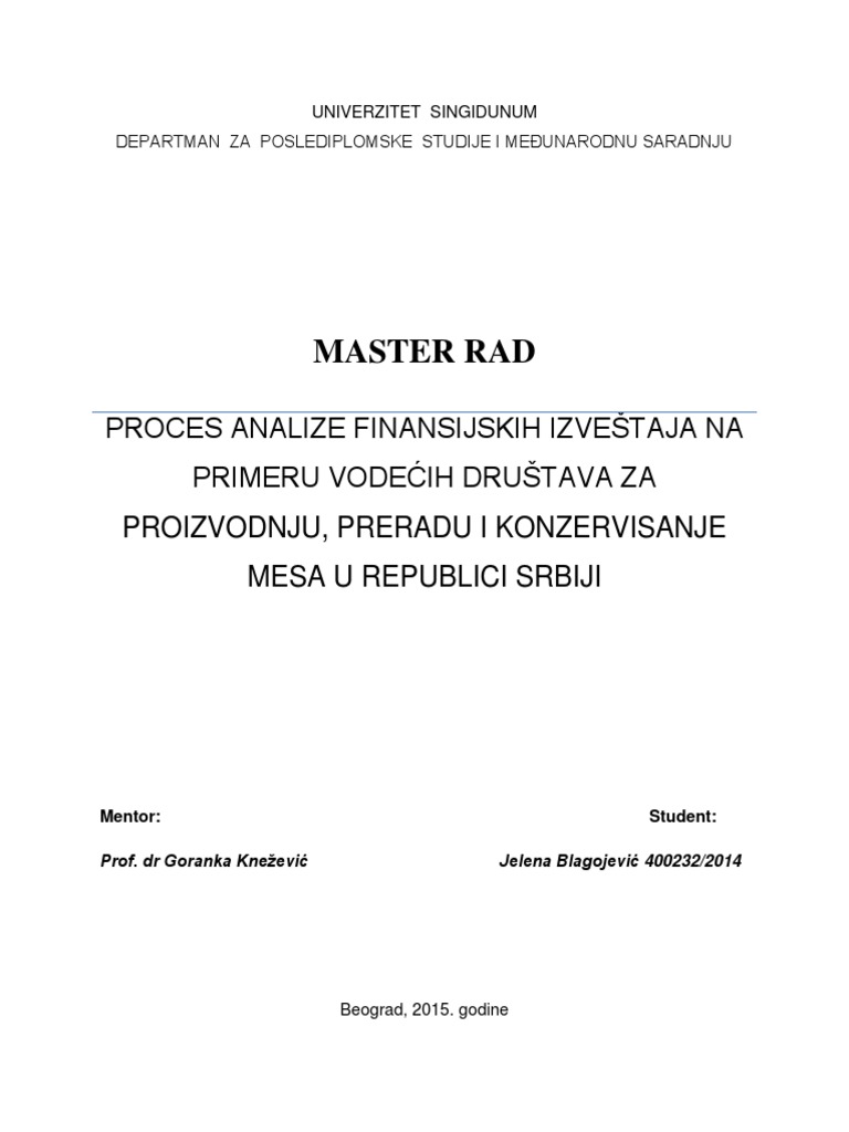 MR - Proces Analize Finansijskih Izveštaja Na Primeru Vodećih Društava ...
