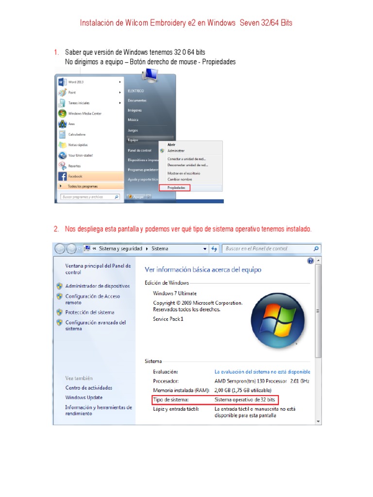Instalación de Wilcom Embroidery E2 en Windows Seven 32 - 64 Bits | PDF ...