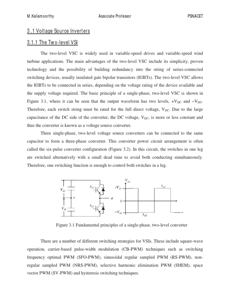 3 .1 Voltage Source Inverters 3.1.1 The Two-Level VSI: M.Kaliamoorthy Associate Professor ...