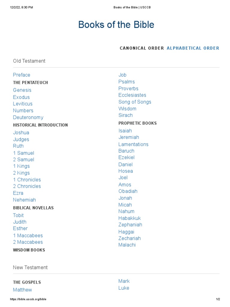 Books of The Bible - USCCB | PDF | Bible | Biblical Canon