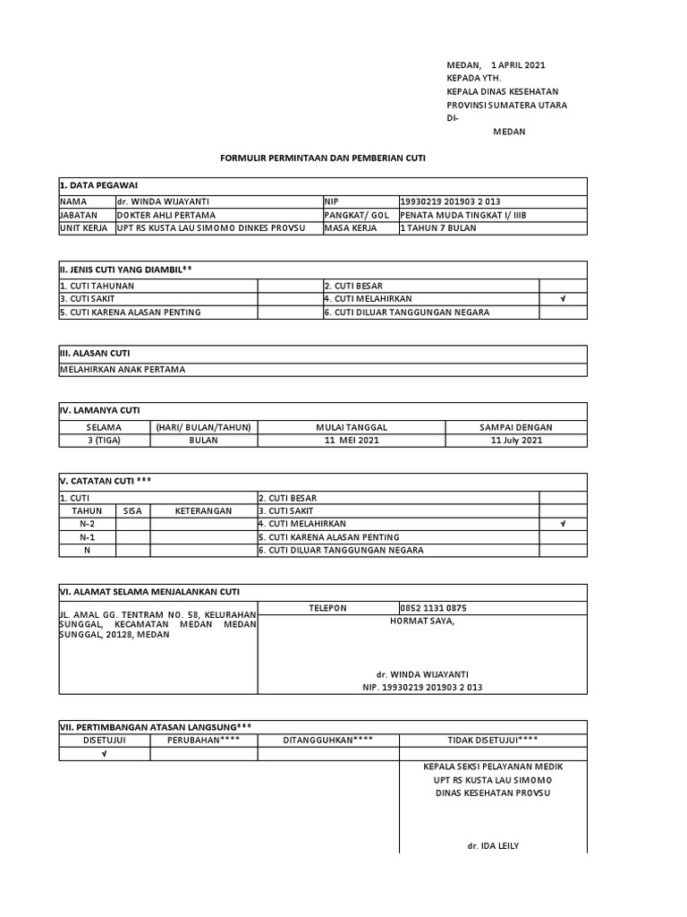 Permohonan Cuti Winda | PDF