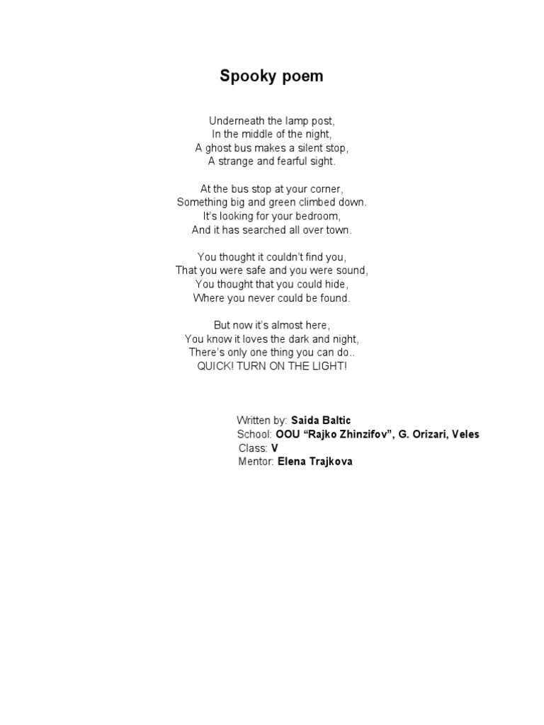 Spooky Poem - Saida Baltic | PDF | Mystery, Thriller & Crime Fiction ...