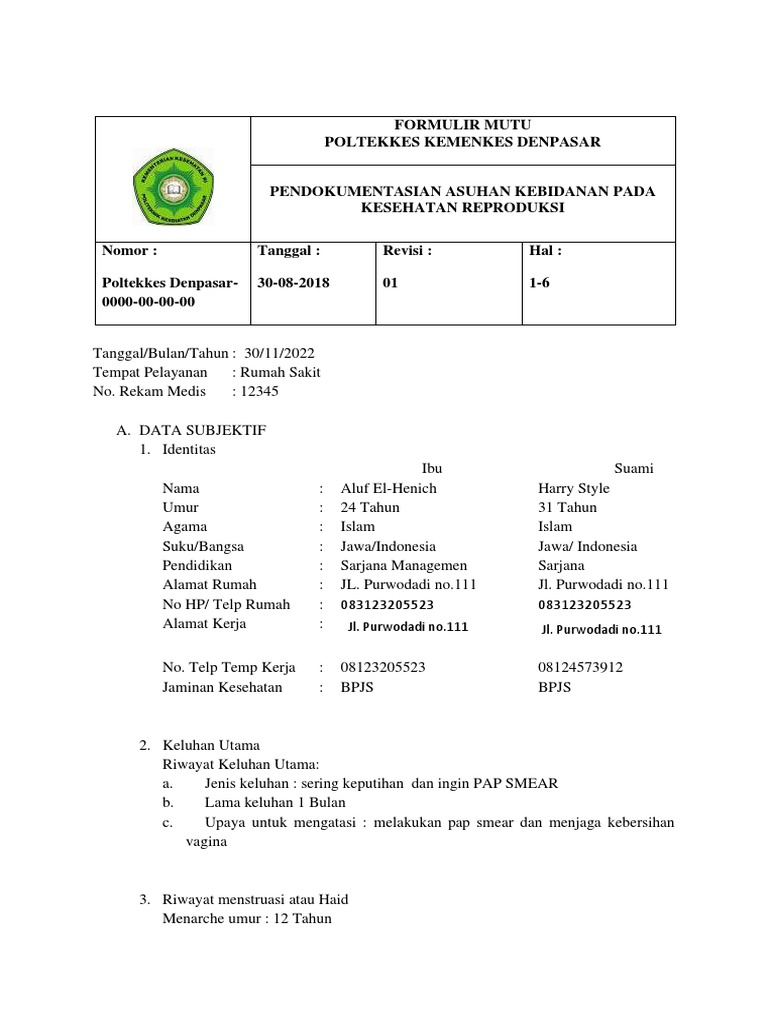 Form Pengumpulan Data Askeb Kespro | PDF