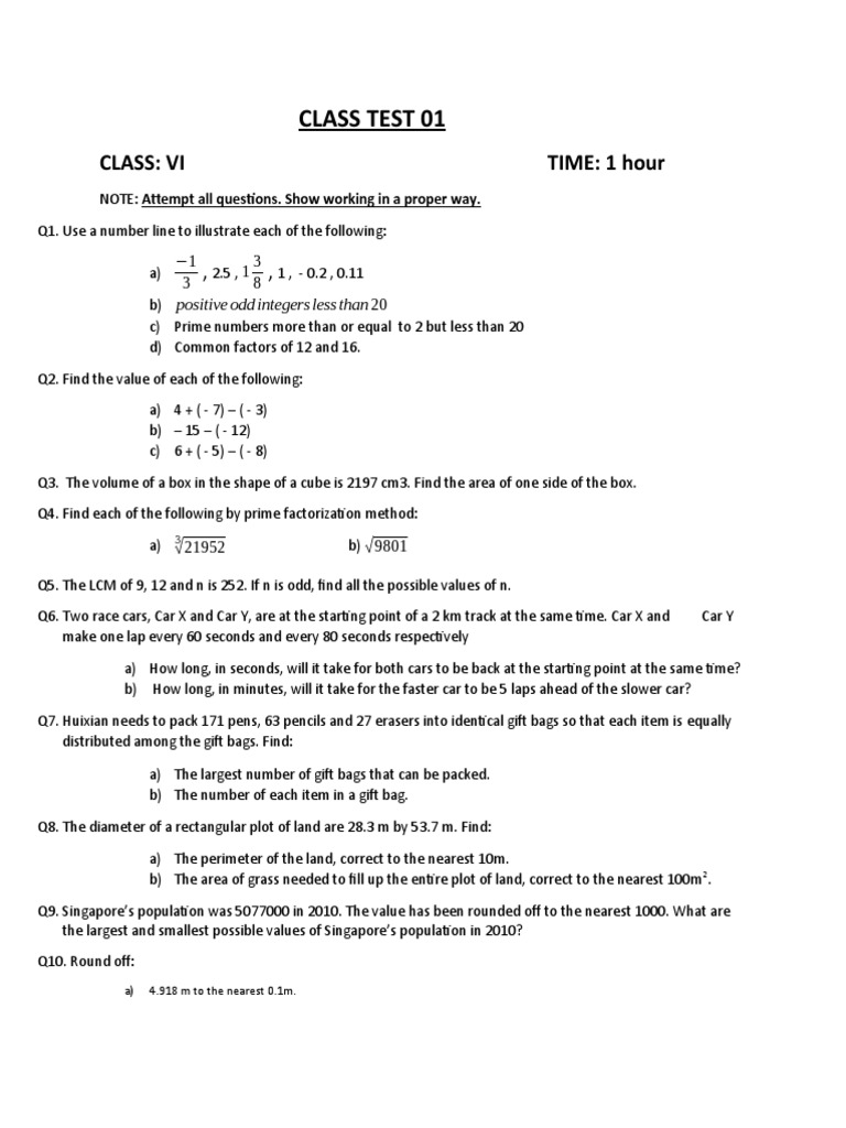 Class VI Math Test Questions | PDF | Teaching Methods & Materials | Art