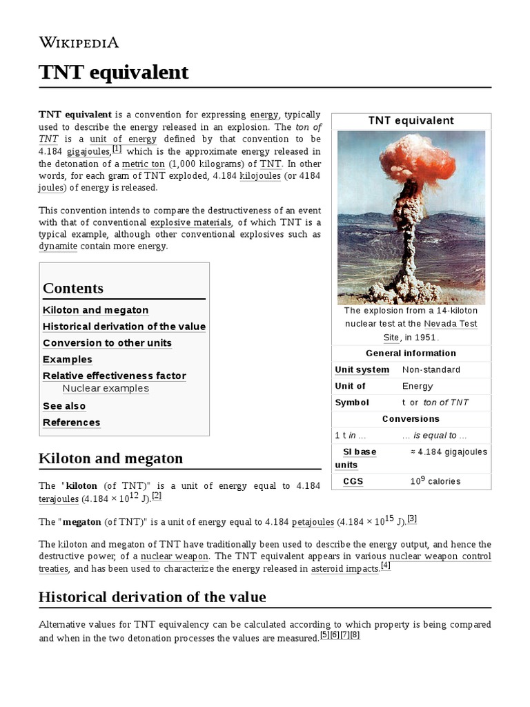 TNT Equivalent | Download Free PDF | Physical Quantities | Metrology