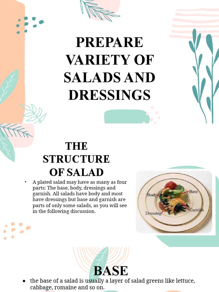 Prepare Variety of Salad and Dressing | PDF | Cooking, Food & Wine