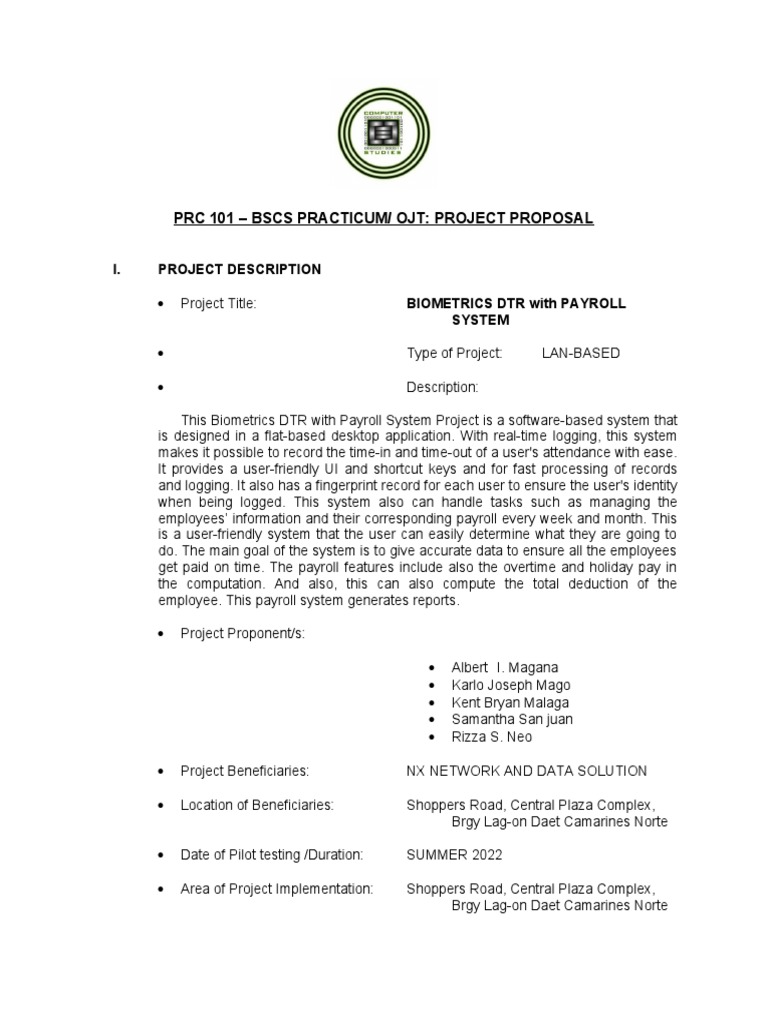 Ccs Ojt Proposal Template 2022 | PDF | Payroll | Access Control