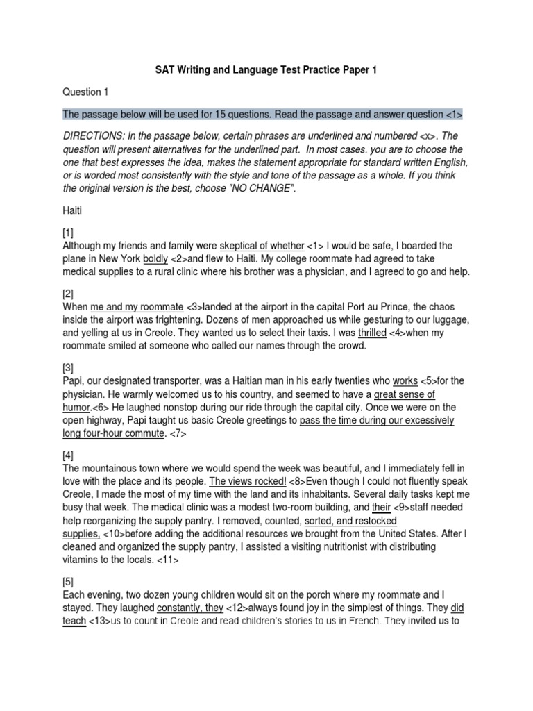 1603132302SAT Writing and Language Test Practice Paper 1 | PDF