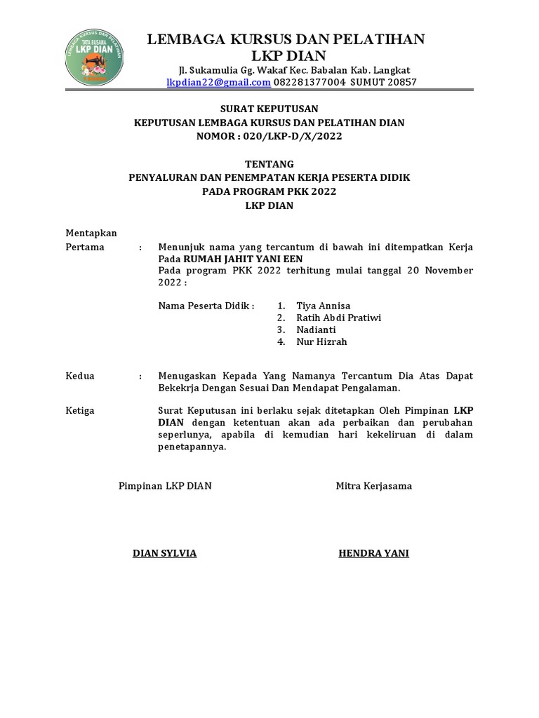 Surat Tugas LKP Dian | PDF