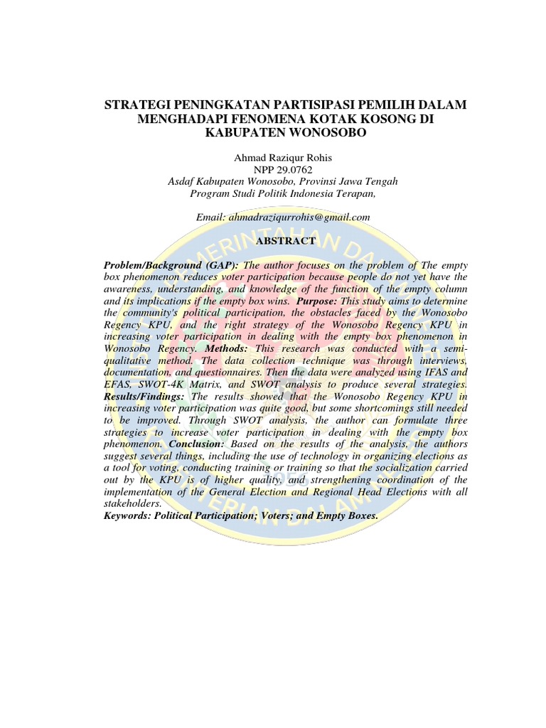 Ahmad Raziqur Rohis - 29.0762 - Strategi Peningkatan Partisipasi Pemilih Dalam Menghadapi ...