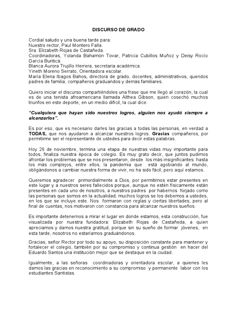 Discurso de Grado FINAL | PDF