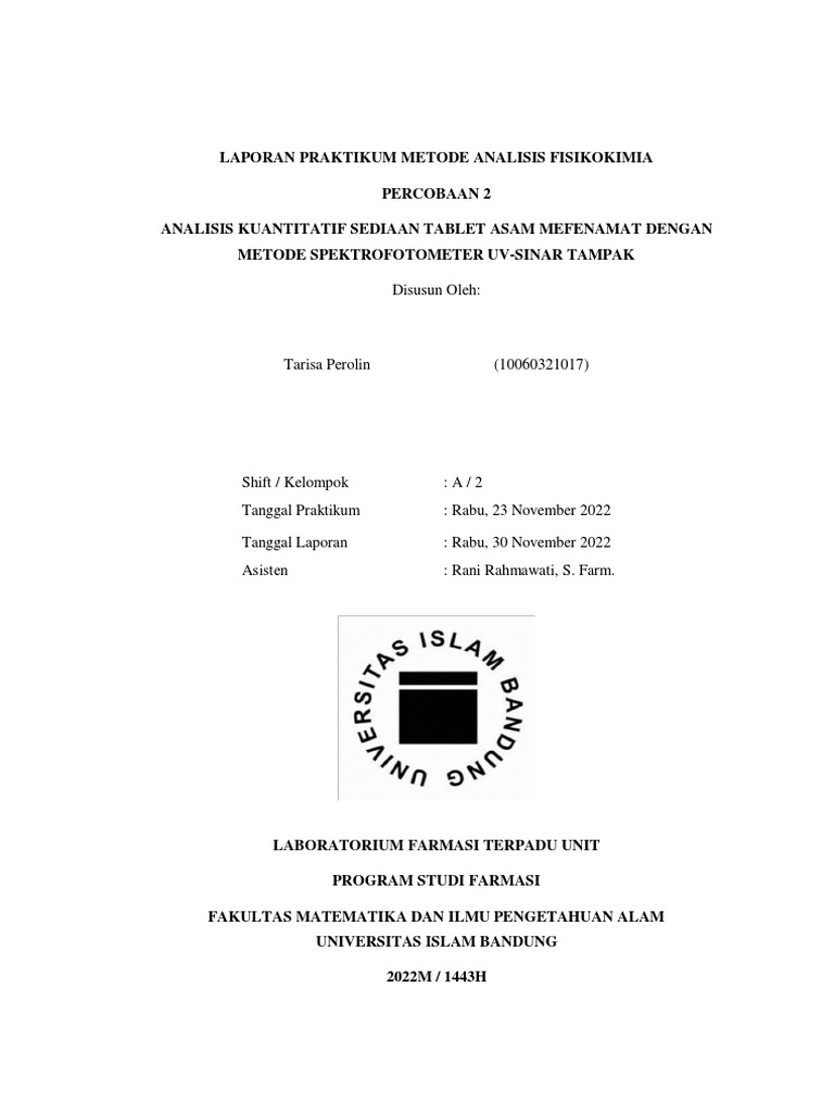 LAPORAN PRAKTIKUM METODE ANALISIS FISIKOKIMIA (Tarisa Perolin ...
