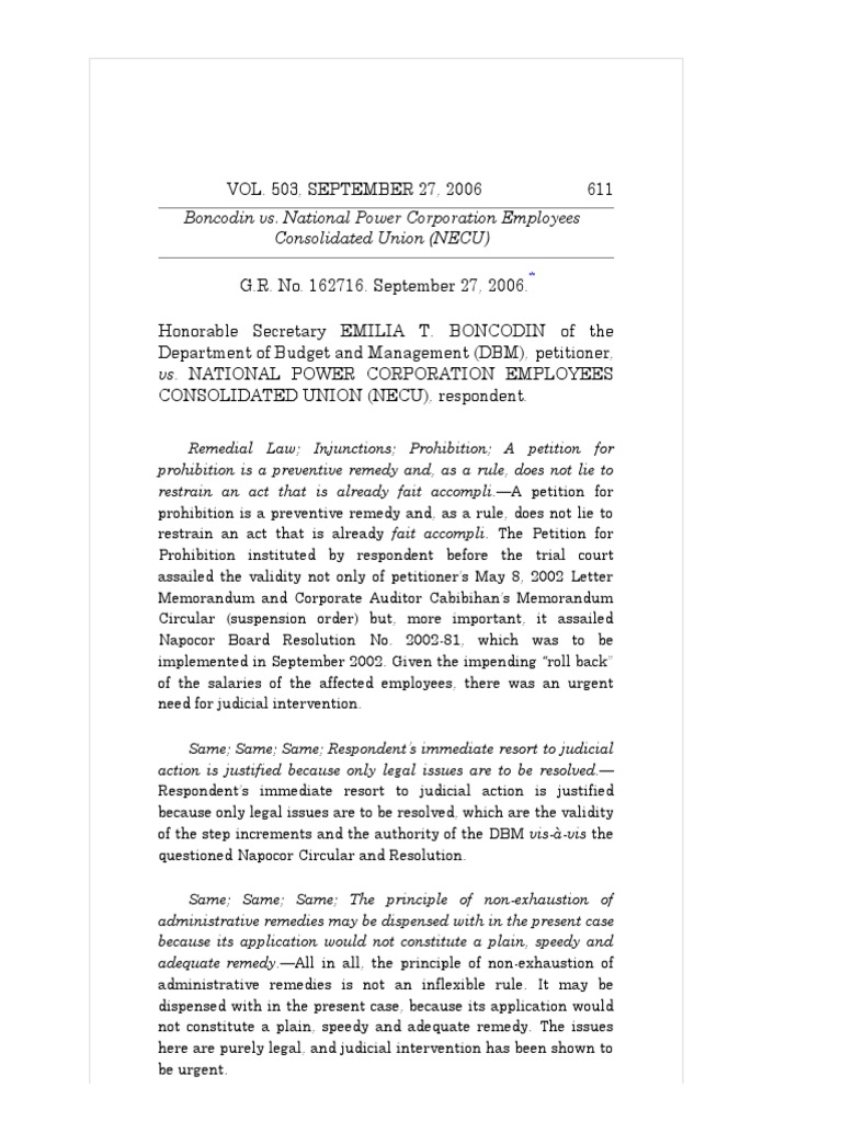 Boncodin vs. National Power Corporation Employees Consolidated Union ...