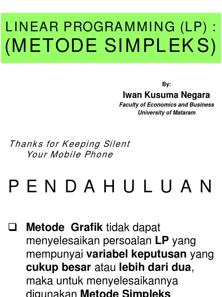 Metode Simpleks dalam Pemrograman Linier | PDF