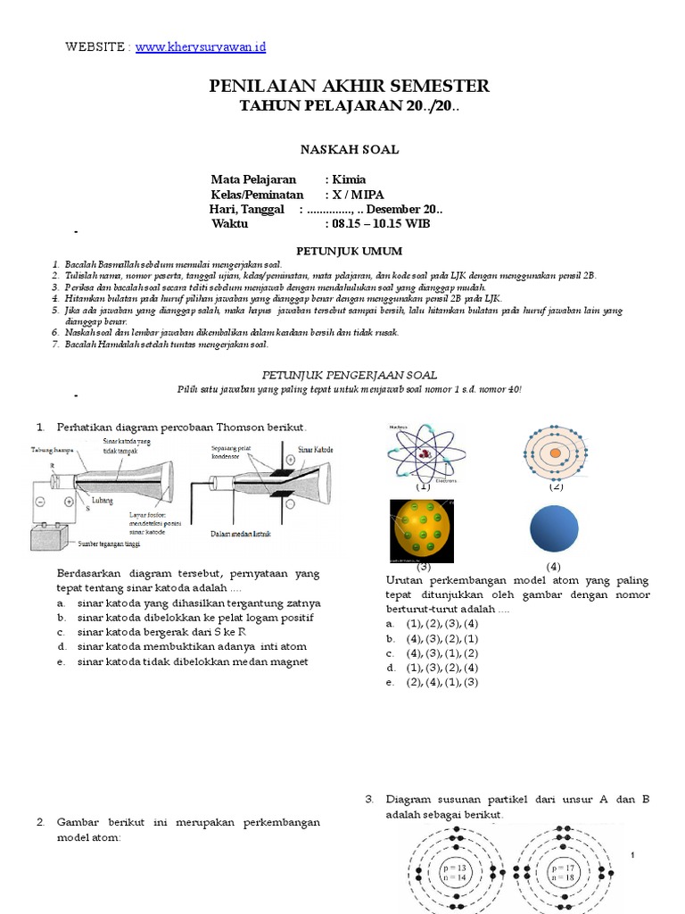 Soal PAS Kimia Kelas X - WEBSITE WWW - Kherysuryawan.id | PDF