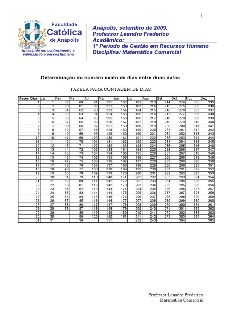 Tabela Contagem Dias | PDF | Juros | Dívida