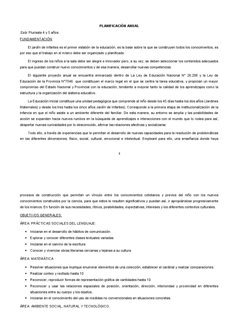 Planificación Anual para Nivel Inicial | PDF | Educación de la primera infancia