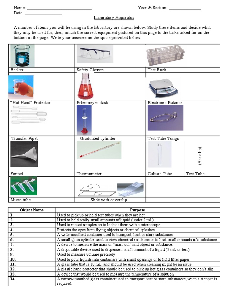 Laboratory Apparatus - Practice Exercise | PDF