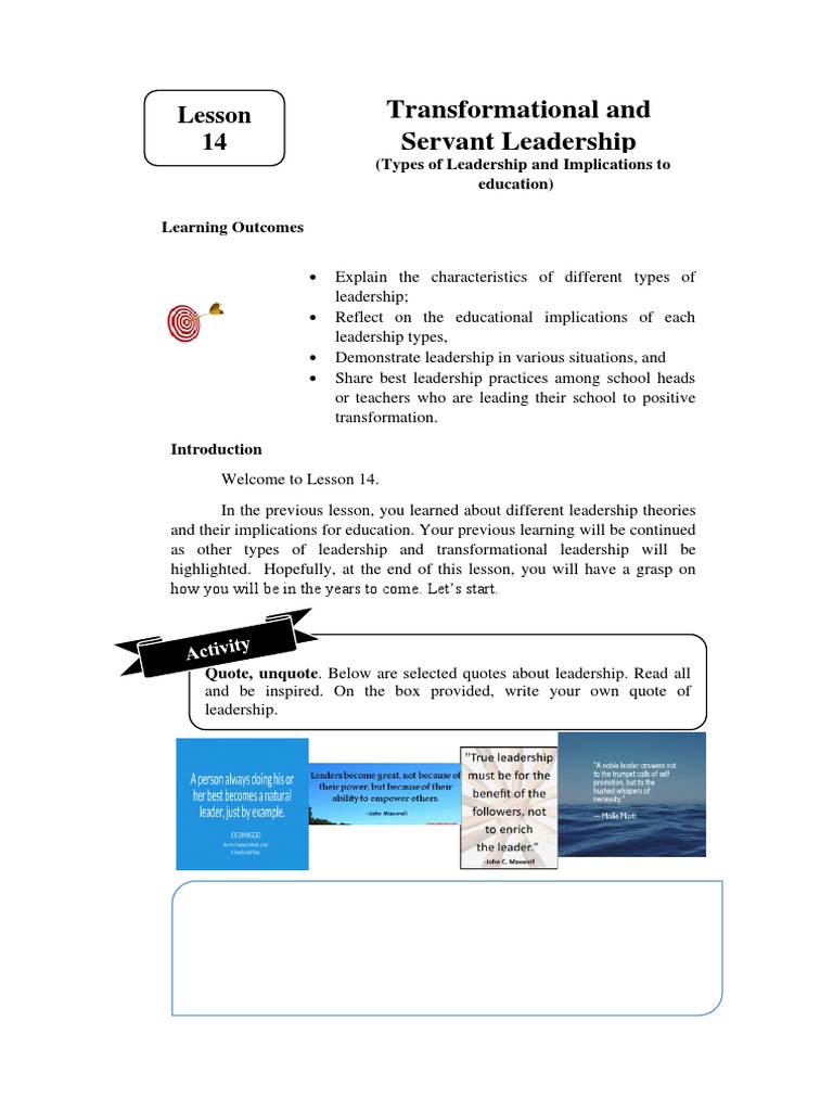 Lesson 14. Types of Leadership and Implications To Education | PDF ...