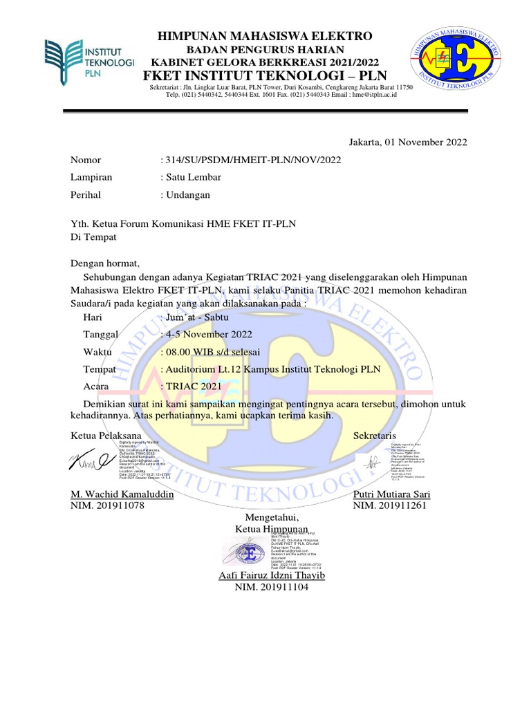 314 Surat Undangan Hme Fket It-Pln | PDF