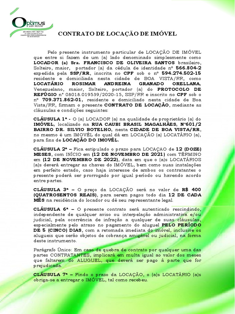 CONTRATO DE ALUGUEL RESIDENCIAL | PDF | Aluguel