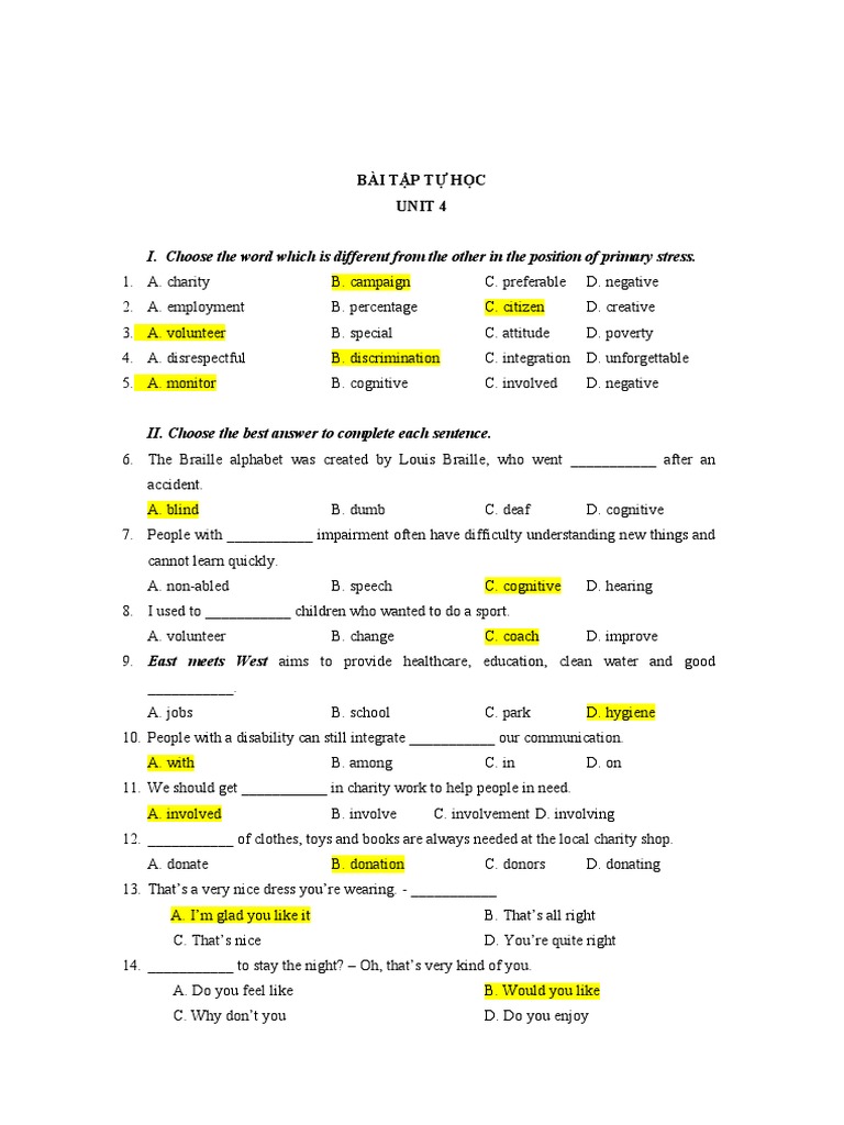 BÀI TẬP TỰ HỌC K11 1 12 1 | PDF | Disability | Human Communication