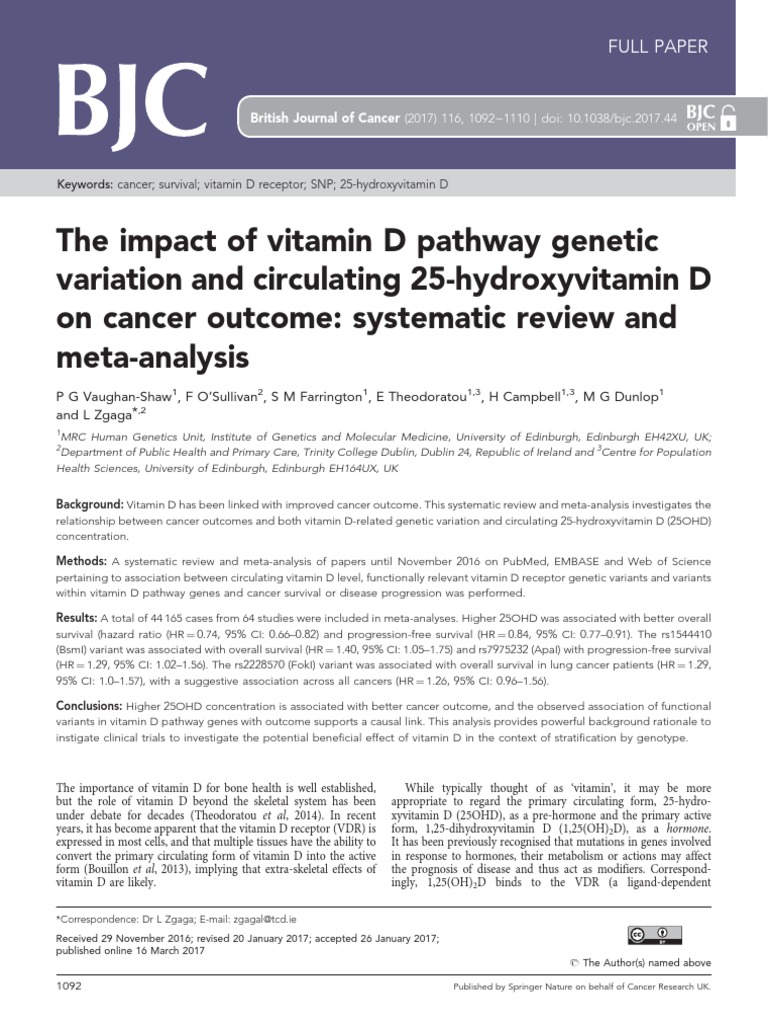 The Impact of Vitamin D Pathway Genetic Variation and Circulating 25-Hydroxyvitamin D On Cancer ...