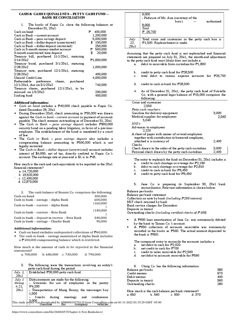 Chapter 4 Test Banks | PDF | Cheque | Banks