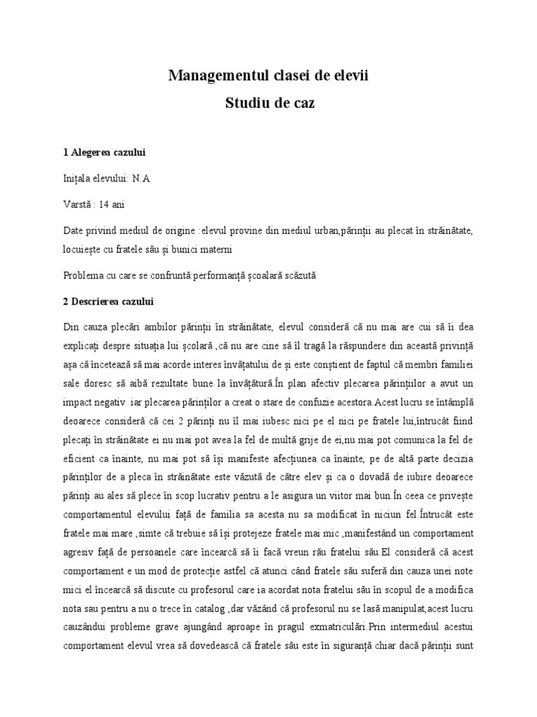 STUDIU DE CAZ-Managementul Clasei de Elevi | PDF