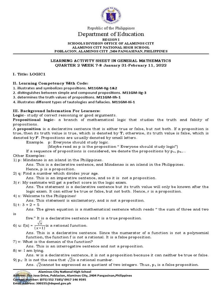 Propositions in General Mathematics | PDF | Proposition | Grammar