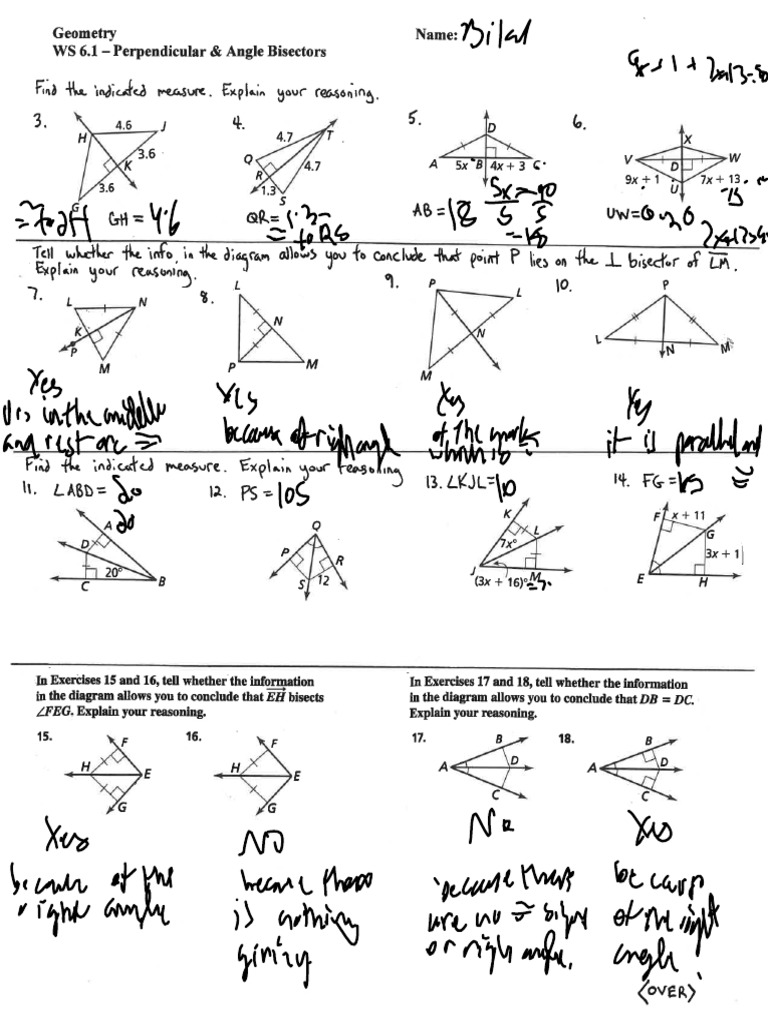 WS 6.1 Perpendicular & Angle Bisectors | PDF