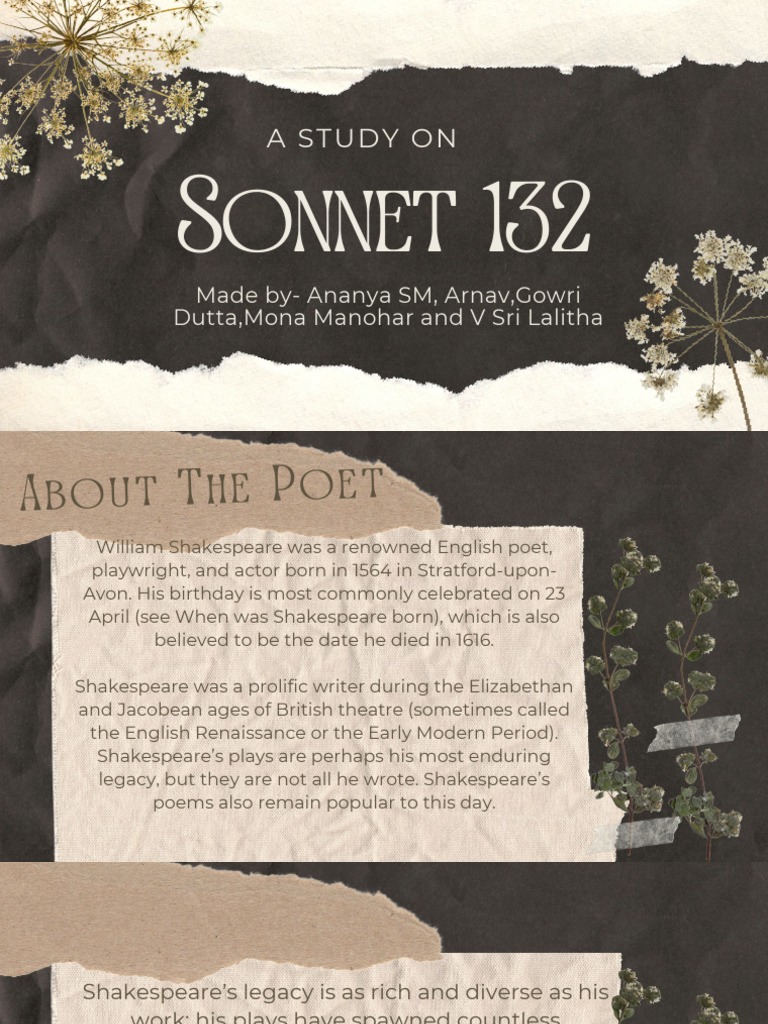 Sonnet 132 PPT | PDF | Poetry | William Shakespeare