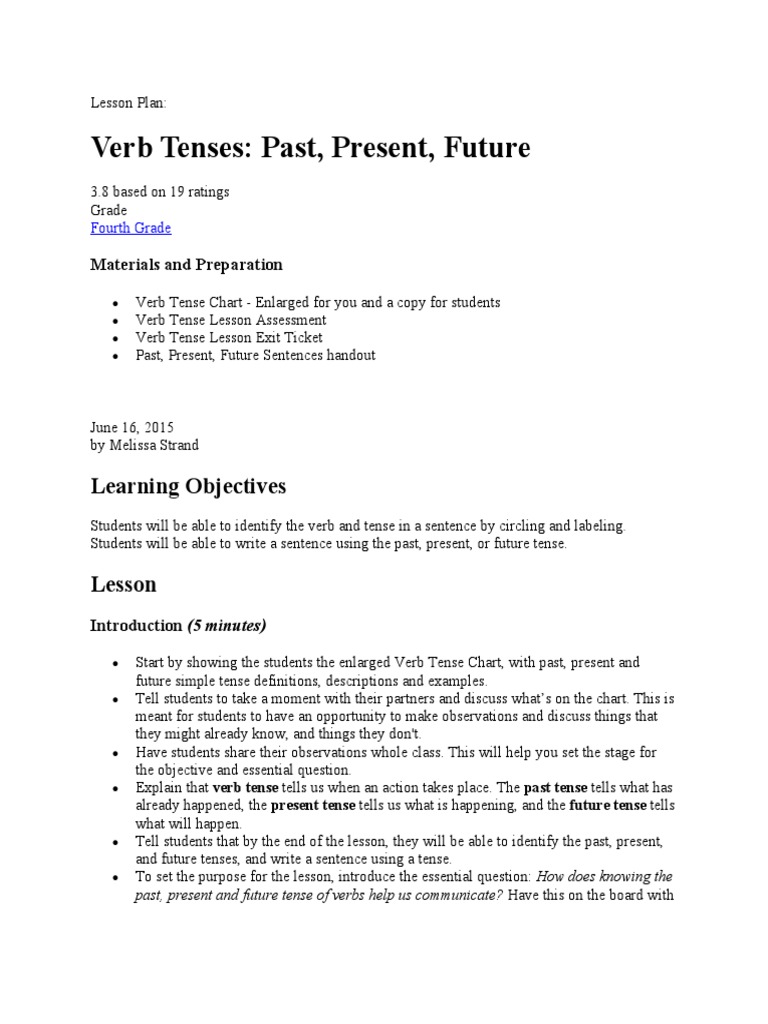 Lesson Plan On Verb Tenses | PDF | Verb | Grammatical Tense