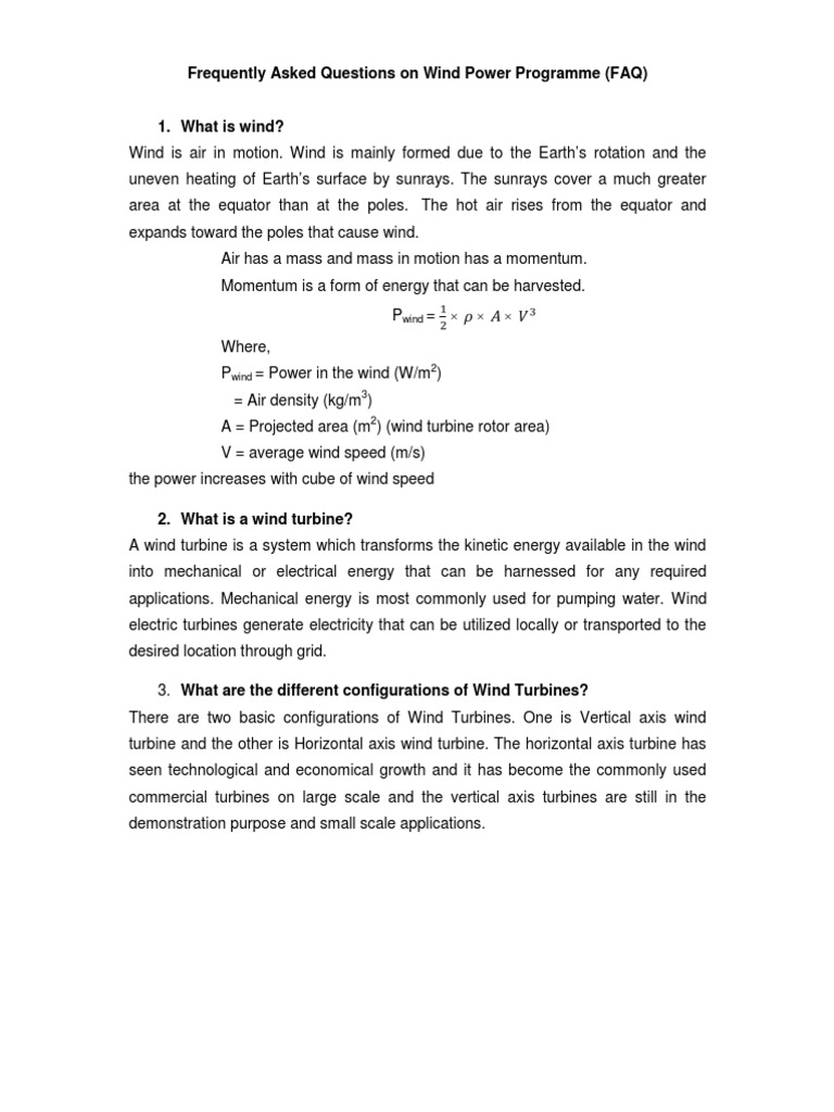 Frequently Asked Questions On Wind Power Programme (FAQ) | PDF
