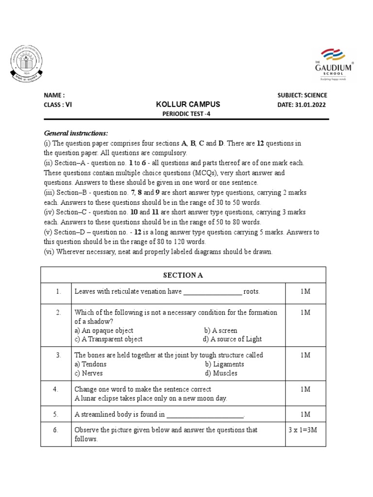 PT-4 6 QP | PDF | Multiple Choice