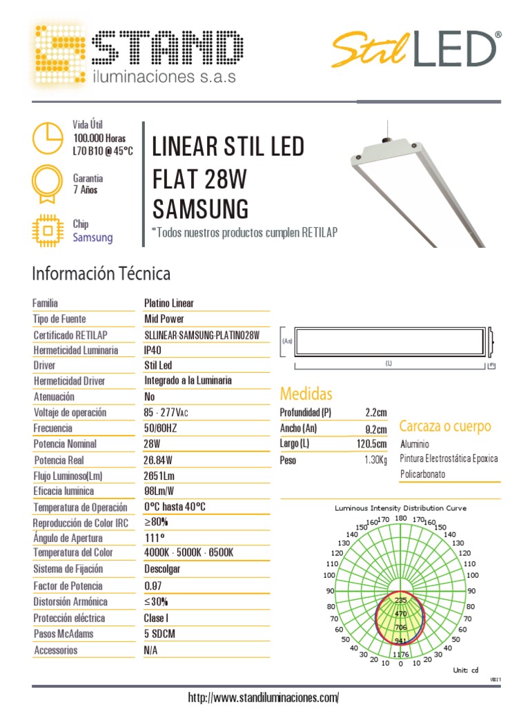 Linear Flat Stil Led 28W Samsung | PDF | Diodo emisor de luz | Electricidad